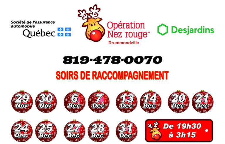 Opération Nez rouge - de retour à partir du 29 novembre 2024 - Municipalité de Wickham